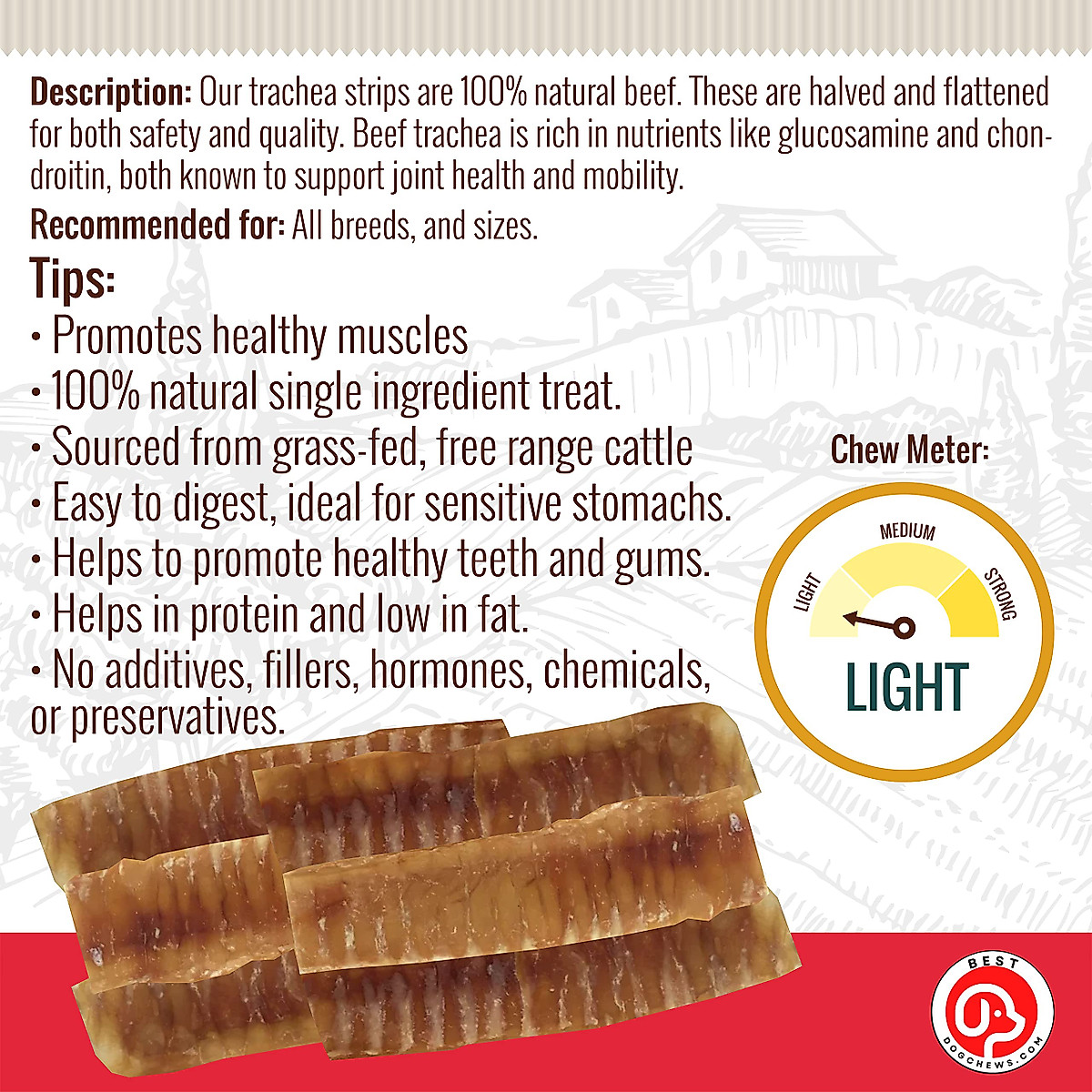 Best Dog Chews Trachea Flats for Dogs - 6 inch - 100% All Natural Beef Dog Treats - Rich in Glucosamine and Chondroitin for Joint Health - Single Ingredient No Rawhide for All Breed Sizes (12 Count)