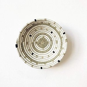 Small African Basket: Kanama/Rwanda Basket/Woven Bowl/Sisal & Sweetgrass Basket/White, Black, Sweetgrass