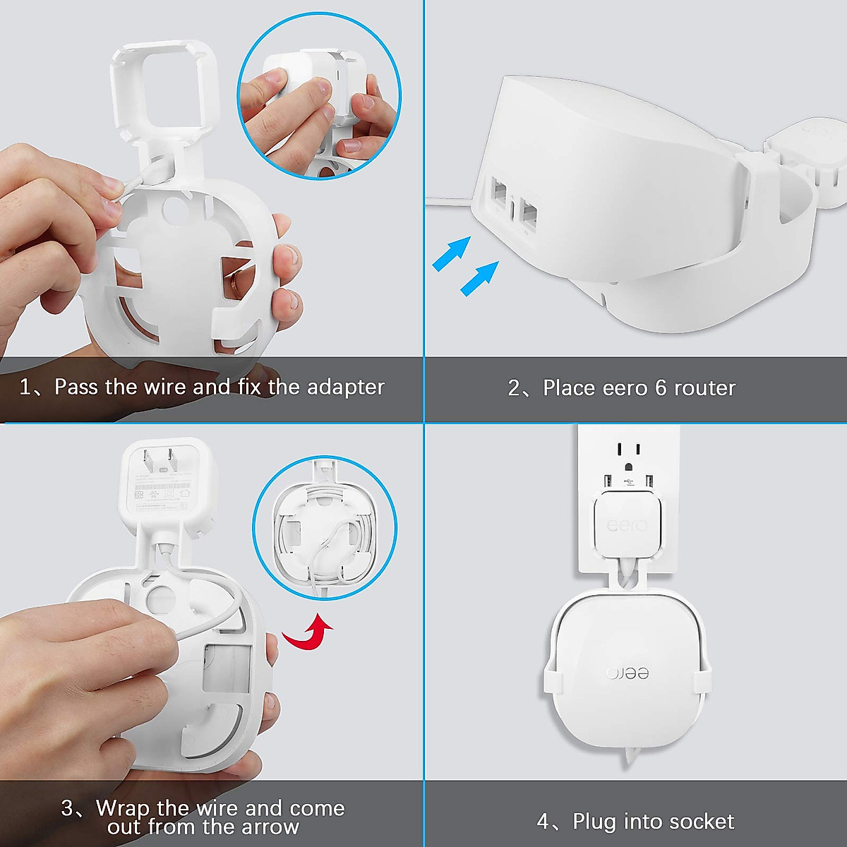 HOLACA Outlet Wall Mount Hanger for eero 6 Dual-Band mesh Wi-Fi 6 Router, Space Saving Holder, Easy Moved, Cord Management for eero 6 without Messy Wires and Screws (2 Pack)