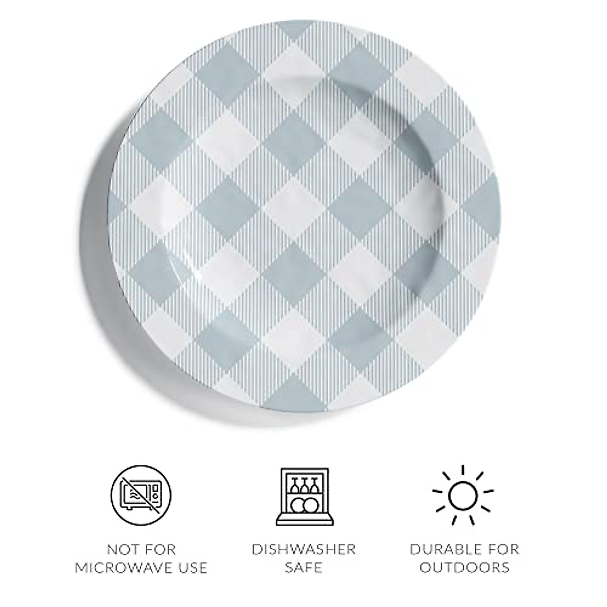 Barnyard Designs 12-piece Melamine Dinnerware Set, Durable Chip-Resistant Dishware for Indoor/Outdoor Use, Service for 4, Light Blue Buffalo Plaid, (Dinner Plate: 11”, Salad Plate: 8.5”, Bowl: 7”)