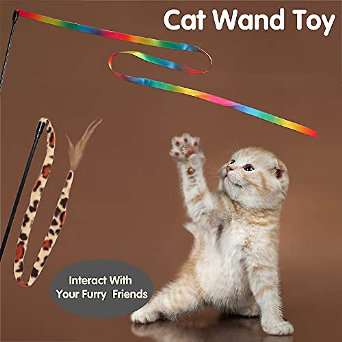 SYEENIFY Cat Toys Kitten Toys Assortments,Cat Feather Toys,Cat Wand Toy,Cat Toys for Indoor Cats