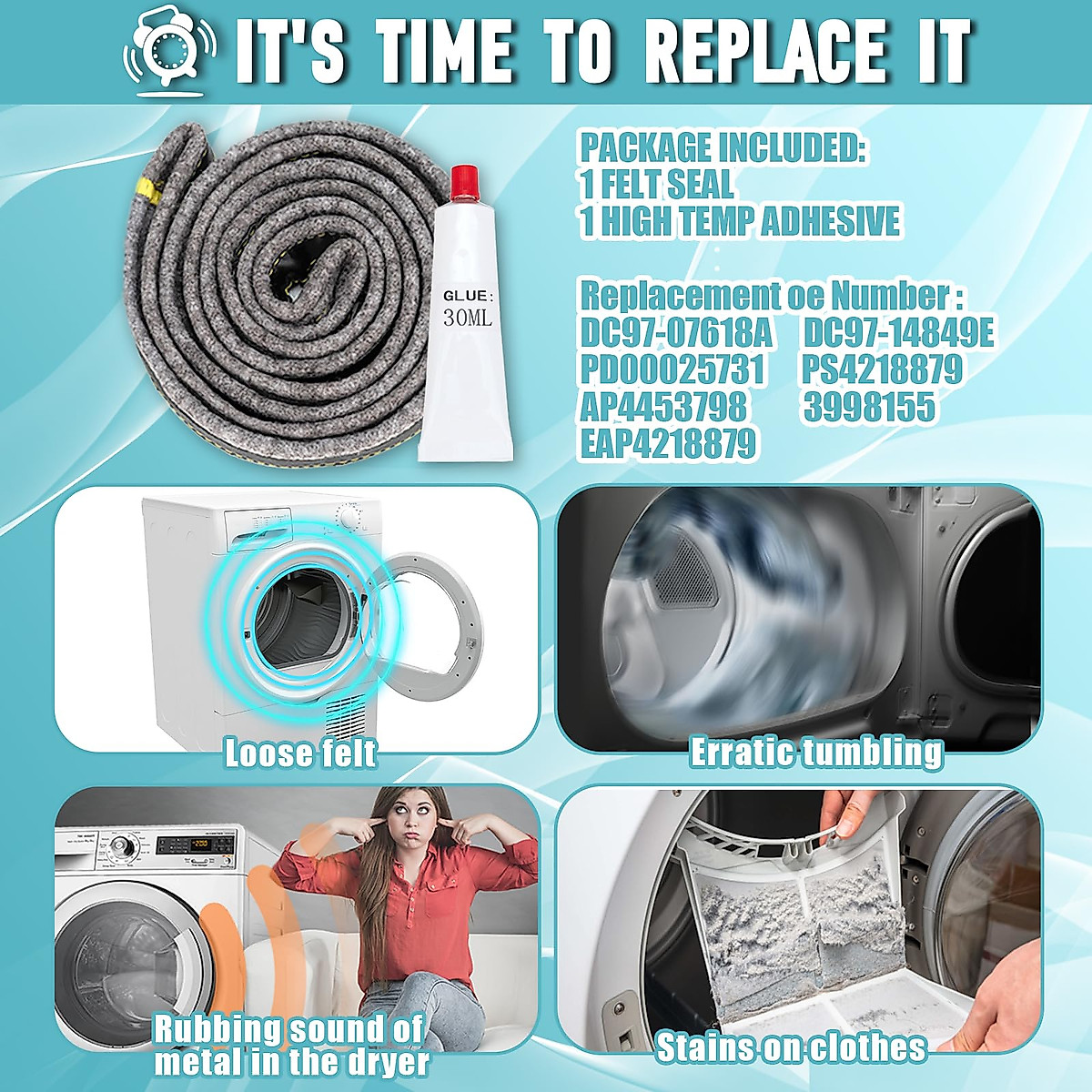 FOMIUZY Dryer Drum Felt Gasket Seal Repair Replacement Kit Compatible with Samsung DV42H5200EP/A3 DV50K8600EV/A3 DV52J8700GP/A2 DV50K7500EV/A3 DV45K7600EW/A3 DV48J7700EW/A2 & More Replace DC97-07618A