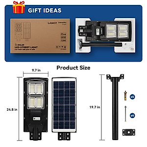 4 Pack 120W Solar Street Lights Outdoor,240 LED High Lumens Street Lamp with Light Control&PIR Motion Sensor, Dusk to Dawn LED Security Light Solar Flood Light for Square,Yard,Basketball Court