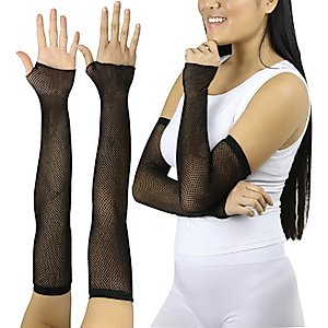 ToBeInStyle Women’s Long Arm Length Fishnet Fingerless Novelty Gloves - Black