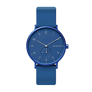 Skagen Men's Aaren Three-Hand Marine Blue Aluminum and Silicone Band Watch (Model: SKW6508)