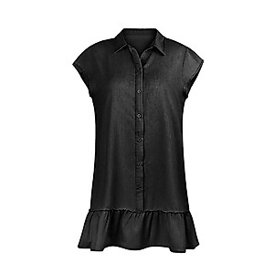 Padaleks Womens Summer Casual Button Down Denim Shirt Dresses Sleeveless Loose Swing Mini Tunic Ruffle Dress Top