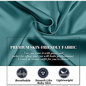 Pausus Collared Satin Shirt Womens Casual Long Sleeve Button-Up Collared Silk Blouse with Pocket(Peacock Blue,S)