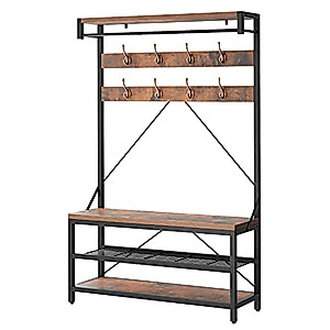 Amyove Large Coat Rack Shoe Bench, 4-in-1 Hall Tree Shoe Rack for Entryway, 3-Tier Storage Shelf and Hooks Removable, Industrial Accent Furniture with Heavy Duty Steel Frame 39.9"x15.7"x72"