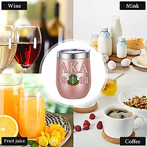 KAIRA Friendship Gifts for Women aka sorority gifts for women 12oz Wine Tumbler with Lid Coffee Mug Stainless Steel Double Wall Insulated AKA paraphernalia (Rose Gold)
