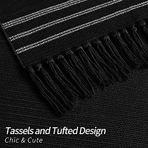 MitoVilla Black Boho Rug 2'x3', Black White Small Boho Bathroom Rug with Tassel, Farmhouse Geometric Bath Mat, Bohemian Runner Rug for Bedroom, Washable Cotton Woven Living Room Throw Rug