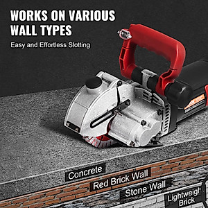 VEVOR Wall Chaser, 4800W Slotting Machine with Laser Guide 6500rpm, Max Groove Depth and Width 1.6" x 1.65", Concrete Grooving Cutting Machine with 5 x 5" Saw Blades and Dust Control Accessories