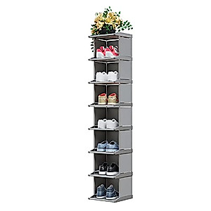 MADSOUKY Shoe Rack 8 Tiers DIY Narrow Stckable Free Standing Shoes Storage Tall Organizer Vertical Small Entryway Hallway Shelf