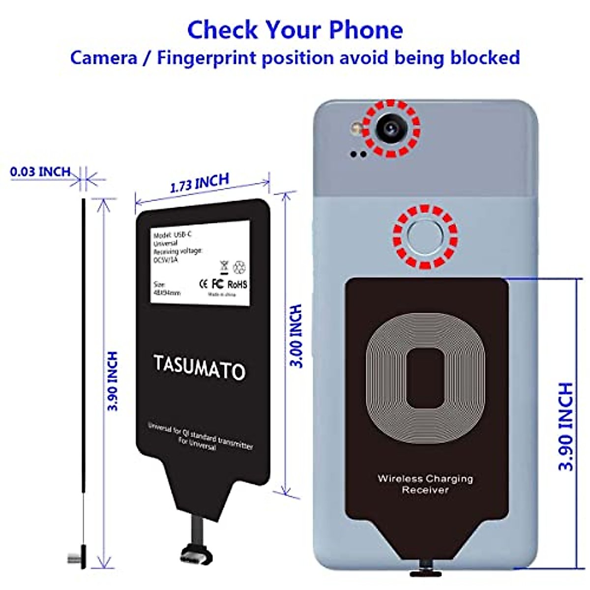 Wireless Charging Receiver Qi Charger Adapter for Moto E7 Plus LG G5 Galaxy A40 A41 A42 5G A60 A12 A11 A10e A01 A32 A31 A30 A22 A21s A21 A20e A20 A72 A71 A52 A51 A50 Samsung USB Type C Android Charge