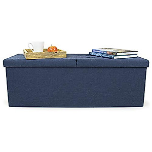 Humble Crew, Navy Folding Storage Ottoman Bench with Tufted Padded Flip Lid
