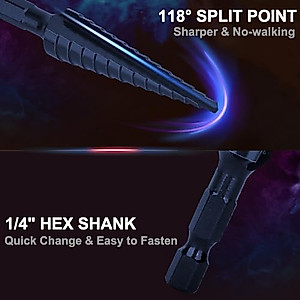 OXMUL Step Drill Bits for Metal, 1/8 to 1/2, Cobalt Bit, Heavy Duty for Stainless Steel,Metal, Aluminum, Wood, Copper, Wood, 13-Steps. #202