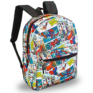 Marvel Spiderman Backpack for Boys Girls Kids -- 2 Pc Bundle With 16" Marvel Comics Spiderman School Backpack Bag with Stickers (Spiderman School Supplies)