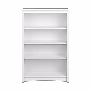 Prepac Sonoma 4-Tier Bookcase 48"H with 3 Adjustable Shelves, White Storage Cabinet, Modern Display Cabinet, Bookshelf with Storage Shelves for Home Office, Living Room, Bedroom Organizer