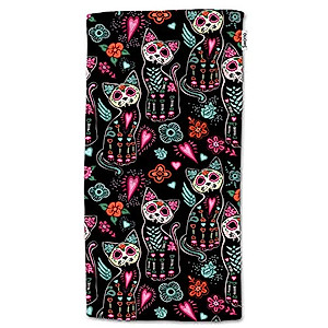 HGOD DESIGNS Cat Hand Towels,Day of The Dead Halloween Cats with Colorful Flowers 100% Cotton Soft Bath Hand Towels for Bathroom Kitchen Hotel Spa Hand Towels 15"X30"