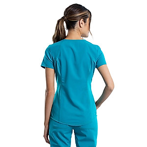 Cherokee Women's V Neck Scrubs Top with Shirttail Hem WW601, XXS, Teal Blue