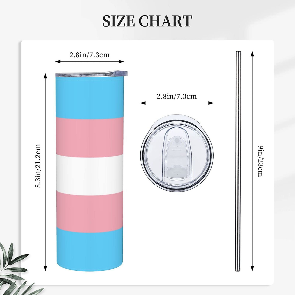 LIICHEES Transgender Pride flag Stainless Steel Vacuum Insulated Tumbler 20oz Coffee Cups Travel Mug Water Cup with Metal Straw Cleaning Brush