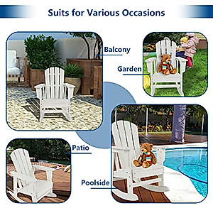 PIZATO Kids Adirondack Chair, Recyclable Durable HDPE Composite Adirondack Chairs Weather Resistant Adirondack Rocking Chair Fire Pit Chairs for Patio Backyard Garden, White