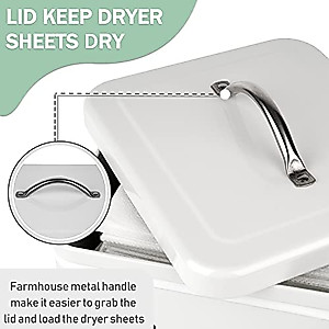 Creproly Dryer Sheet Holder Dispenser Farmhouse Metal Dryer Sheet Container with Lid for Laundry Room Decor and Space Saving Laundry Room Organization and Storage (White)