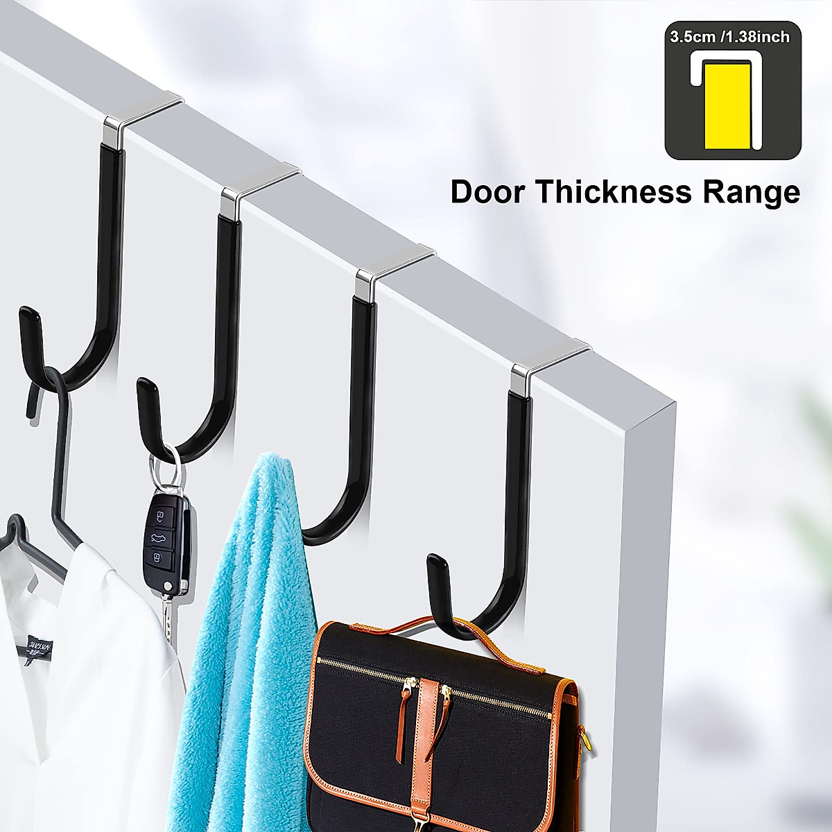 FLOWRALiKI Over The Door Hook, 6 Pack Door Hooks for Hanging Clothes, Towels, Coats, and More