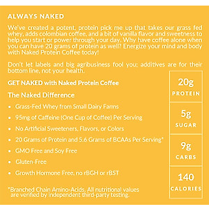 NAKED Vanilla Latte Protein Coffee - Premium Instant Coffee - Protein Shake, Iced Coffee, Protein Drinks, Delicious Keto Friendly and Gluten Free, 17 Servings