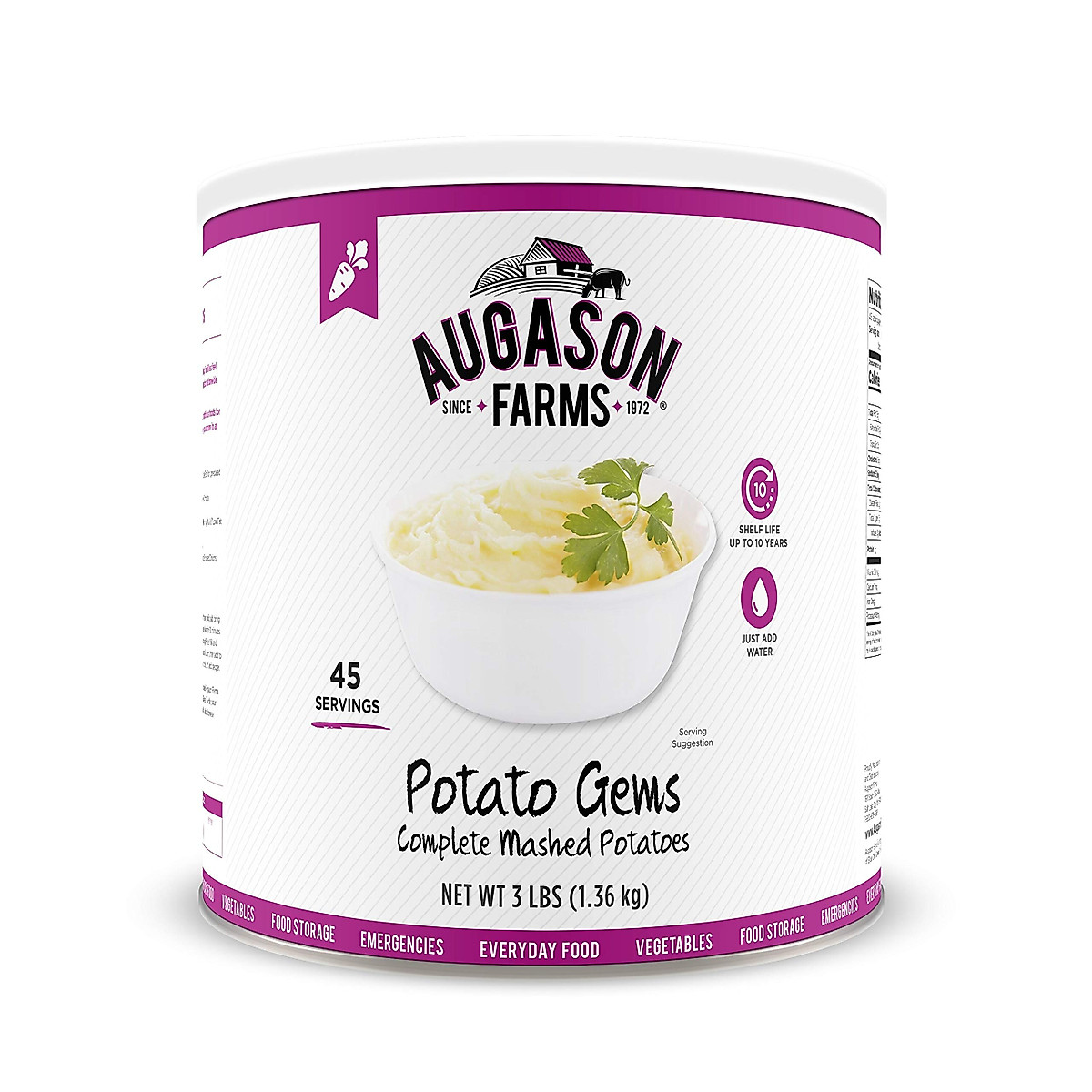 Augason Farms Potato Gems Complete Mashed Potatoes 3 lbs No. 10 Can Pack of 3 Cans 3-Pack (no. 10 can)