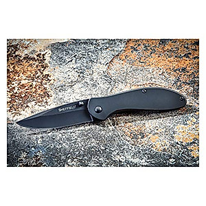 Sheffield 12169 Berda Assisted Survival Knife | 3 Inch Drop Point Folding Pocket Knife | Assisted Opening EDC Knife| Steel Handle | Tactical Knife for Camping, Men’s Gift, EDC & More | Pocket Clip