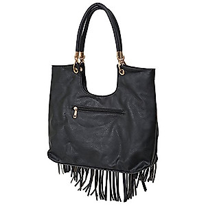 Beaute Bags Maddee Fringe Tassel Shoulder Handbag Vegan Leather (Pewter)