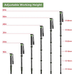 Manbily Carbon Fiber Camera Monopod,61 inch Portable Compact Lightweight Travel Monopod Walking Stick,Monopod for DSLR Camera Canon Nikon Sony Video (Carbon Fiber, Green&Black)