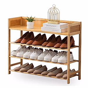 SOBIBO Bamboo Shoe Rack Organizer, 4 Tier Shoe Shelf Storage Organizer, for Entryway, Hallway, and Closet (Nature-31.5)