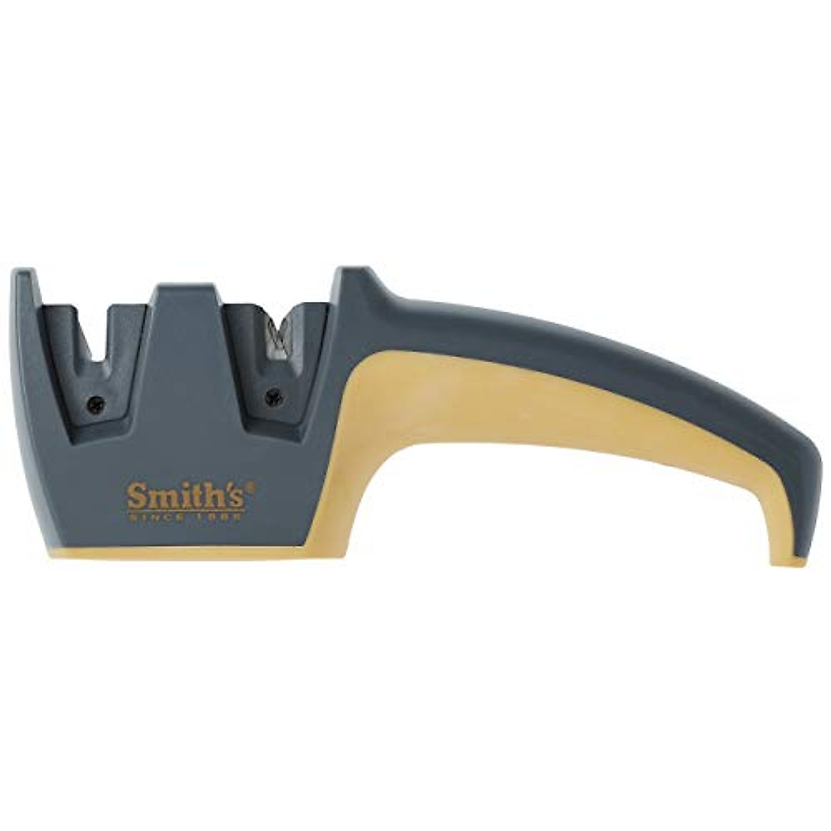 Smith's 50090 Pull-Thru Knife Sharpener - Grey - Coarse & Fine Sharpeners - Non-Slip Rubber Base – Straight & Serrated Blades – Pocket, Hunting, Sport Knives