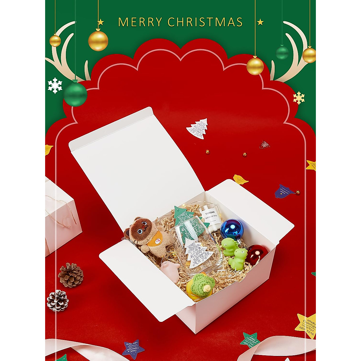 Eupako 8x8x4 Gift Boxes 10 PCS and 5x5x3.5 Gift Boxes 25 PCS, White Gift Boxes with Lids, Paper Cardboard Gift Box for Bridesmaid Proposal Gifts, Wedding, Birthday, Crafting, Graduation, Holiday