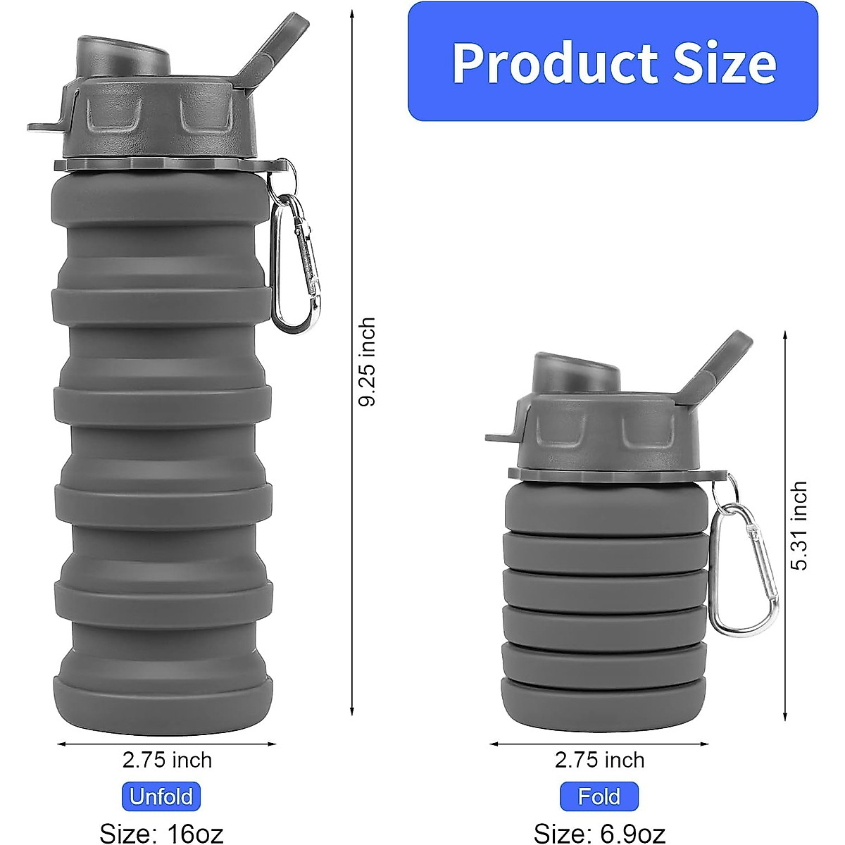 ＲＵＥＩＵＲＩ Collapsible Water Bottle, Foldable Cup,500Ml Collapsible Sport Water Bottle Bpa Reusable Travel Water Bottles For Hiking Biking Running Outdoor Gym (Gray(B)+Purple(B))