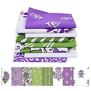 Soimoi 8 Pc Fat Quarter Bundle - Asian Block Print 18"x 22" DIY Patchwork- 100% Cotton Pre-Cut Quilting Fabric (Green & Purple)