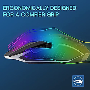 VEGCOO Wireless Gaming Mouse, Silent Click Wireless Gaming Mouse Rechargeable Mice with Colorful LED Lights and 2400/1600/1000 Three Gears Adjustable DPI, Ergonomic Mouse for Laptop PC (C11 Black)