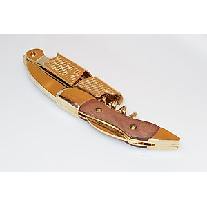 Gold Plated Corkscrew w/Wood Handle Professional Double Hinge Waiters Wine Key