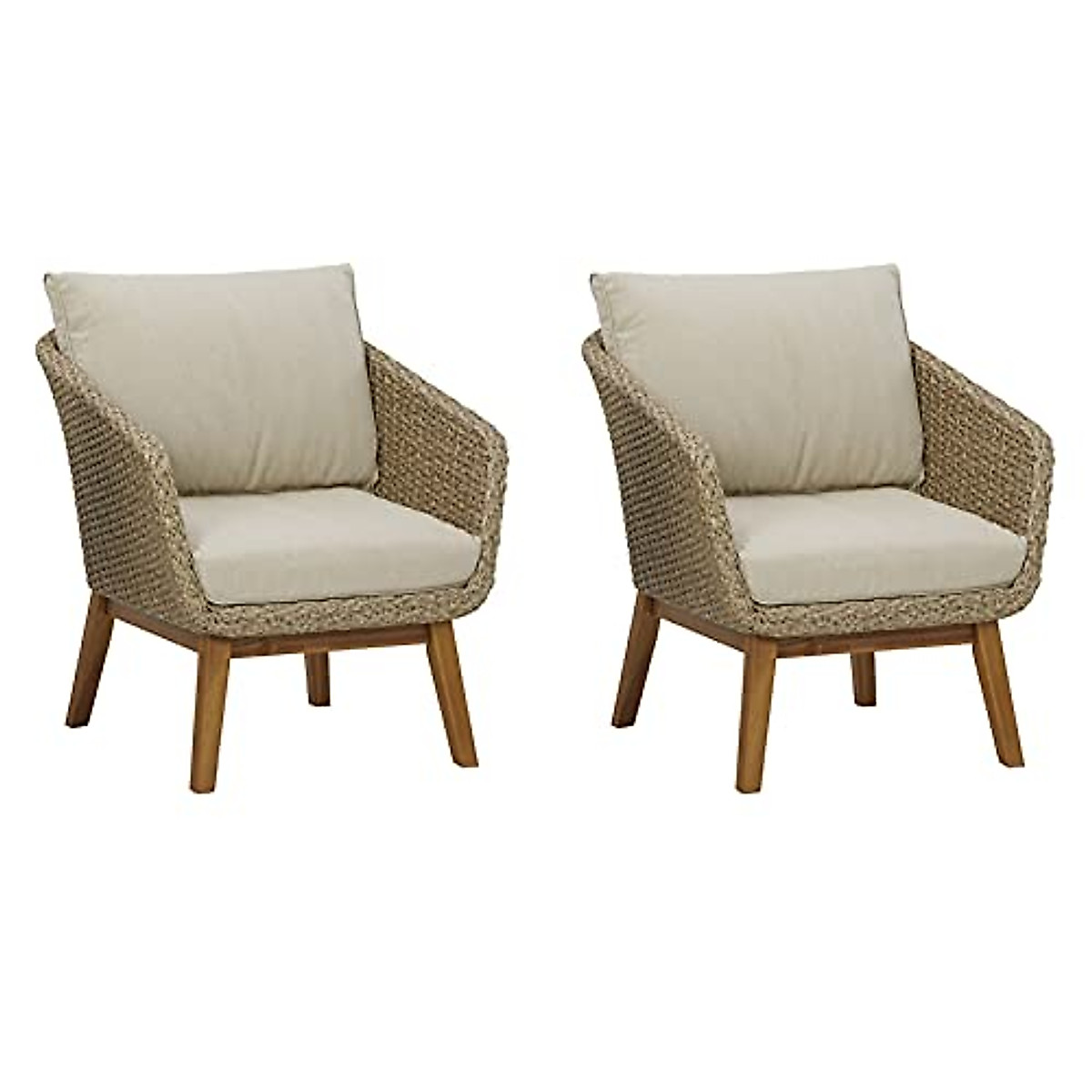 Signature Design by Ashley Outdoor Crystal Cave Patio Wicker Lounge Chair Set, 2 Count, Beige