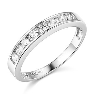 The World Jewelry Center .925 Sterling Silver Rhodium Plated Channel Set Wedding Band - Size 8