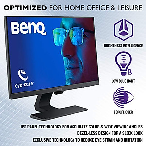 BenQ 24 Inch IPS Monitor | 1080P | Proprietary Eye-Care Tech | Ultra-Slim Bezel | Adaptive Brightness for Image Quality | Speakers | GW2480 & AmazonBasics DisplayPort to DisplayPort HD Display Cable