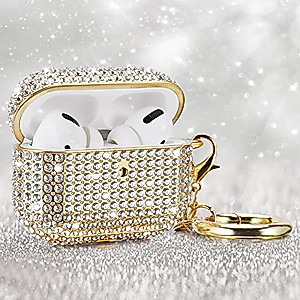 Case for AirPods Pro 1st Generation, Filoto Bling Crystal PC AirPod Pro Case Cover for Women Girls, Cute Air Pod Pro Protective Accessories with Lobster Clasp Keychain (Gold)