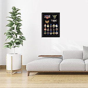 ARRAWIS Pin Display Case 11"x15" Solid Wood Pin Collection Display Shadow Box with UV Protection Acrylic Glass Door for Military Badges, Medals, Pin Enthusiast Collectibles (Black)