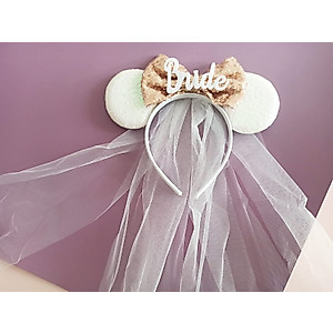 MapleLeaf Bride To Be Minnie Ears Headband, White Bridal Veil, Honeymoon Ears for Engagement Party or Bachelorette (White)