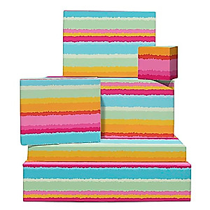 CENTRAL 23 Stripes Wrapping Paper For All Occasion - 6 Sheets Colorful Gift Wrap - Sunset Stripe - Pink Orange Yellow - For Birthday Bridal Wedding Christmas - Comes With Fun Stickers