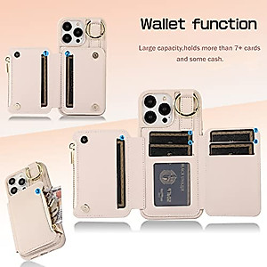 Nunwiza for iPhone 13 Pro Max Case Wallet with Card Holder Shoulder Hand Straps, Crossbody Leather Zipper Handbag Purse Flip Case Compatible with iPhone 13 Pro Max 6.7 Inch Beige