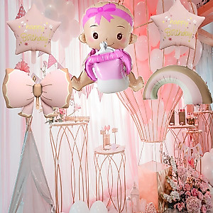 SAMOKA Baby Balloons,5 PCS 19-37 Inch Pink Baby Balloon,Baby Birthday Decorations,Baby Party Decorations,Baby Shower Birthday Party Supplies