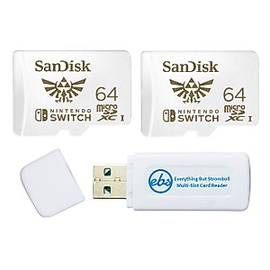SanDisk Nintendo Switch 64GB SD Card (2 Pack) Works with Nintendo Switch OLED Model (SDSQXAT-064G-GNCZN) U3, Class 10, 4K UHD Bundle with 1 Everything But Stromboli MicroSDXC & SD Memory Card Reader