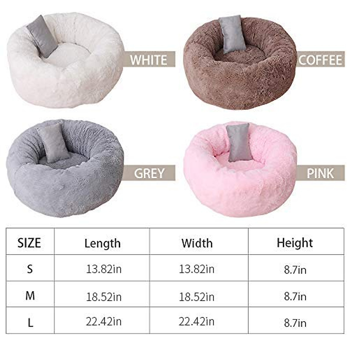 TINTON LIFE Luxury Plush Pet Bed with Pillow for Cats Small Dogs Round Donut Cuddler Oval Cozy Self-Warming Cat Bed for Improved Sleep Pink M